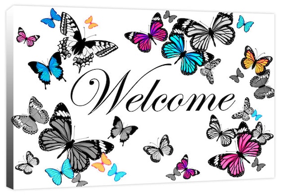 Welcome Butterfly Home Family Quote Words Canvas Wall Art | Etsy