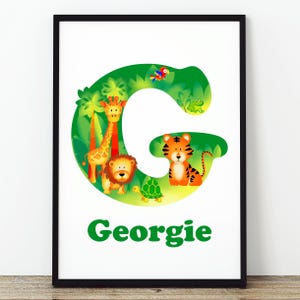 Personalised Jungle Animal Alphabet Print Children's Name Letter ABC ...
