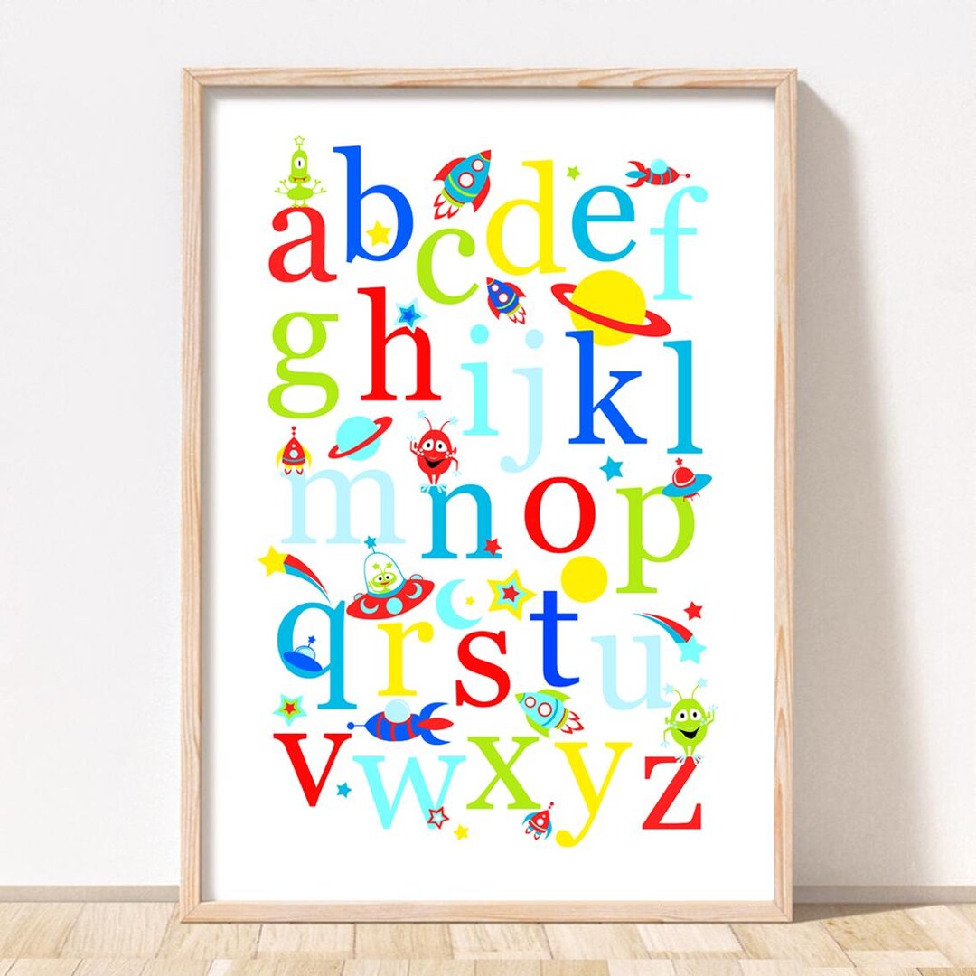 Space Alphabet Poster, Boys ABC Print, Rocket, Planet, Star, Alien ...