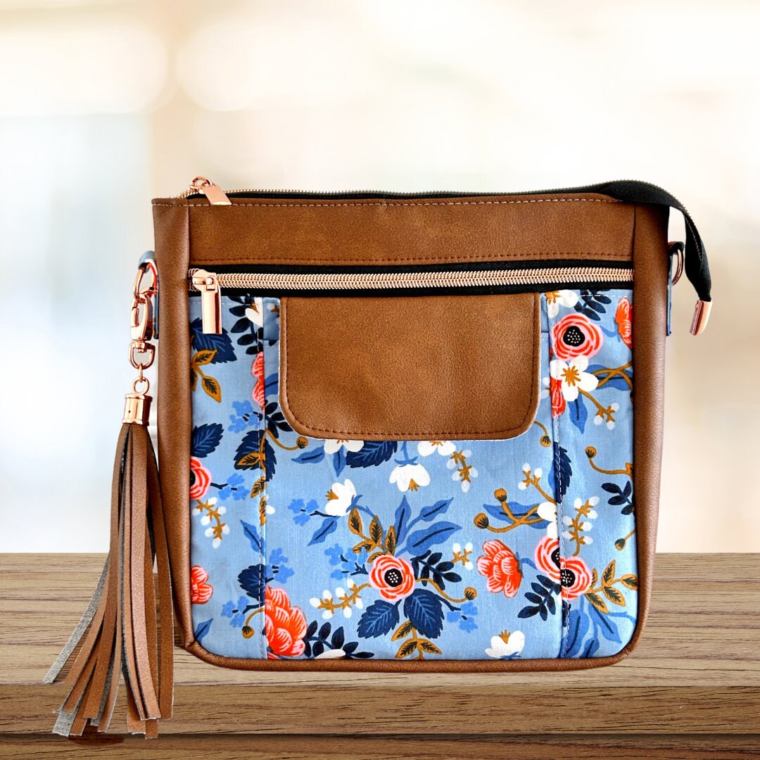 Crossbody Bag, Rifle Paper Co Floral Bag, Vegan Leather Handbag, Tan ...