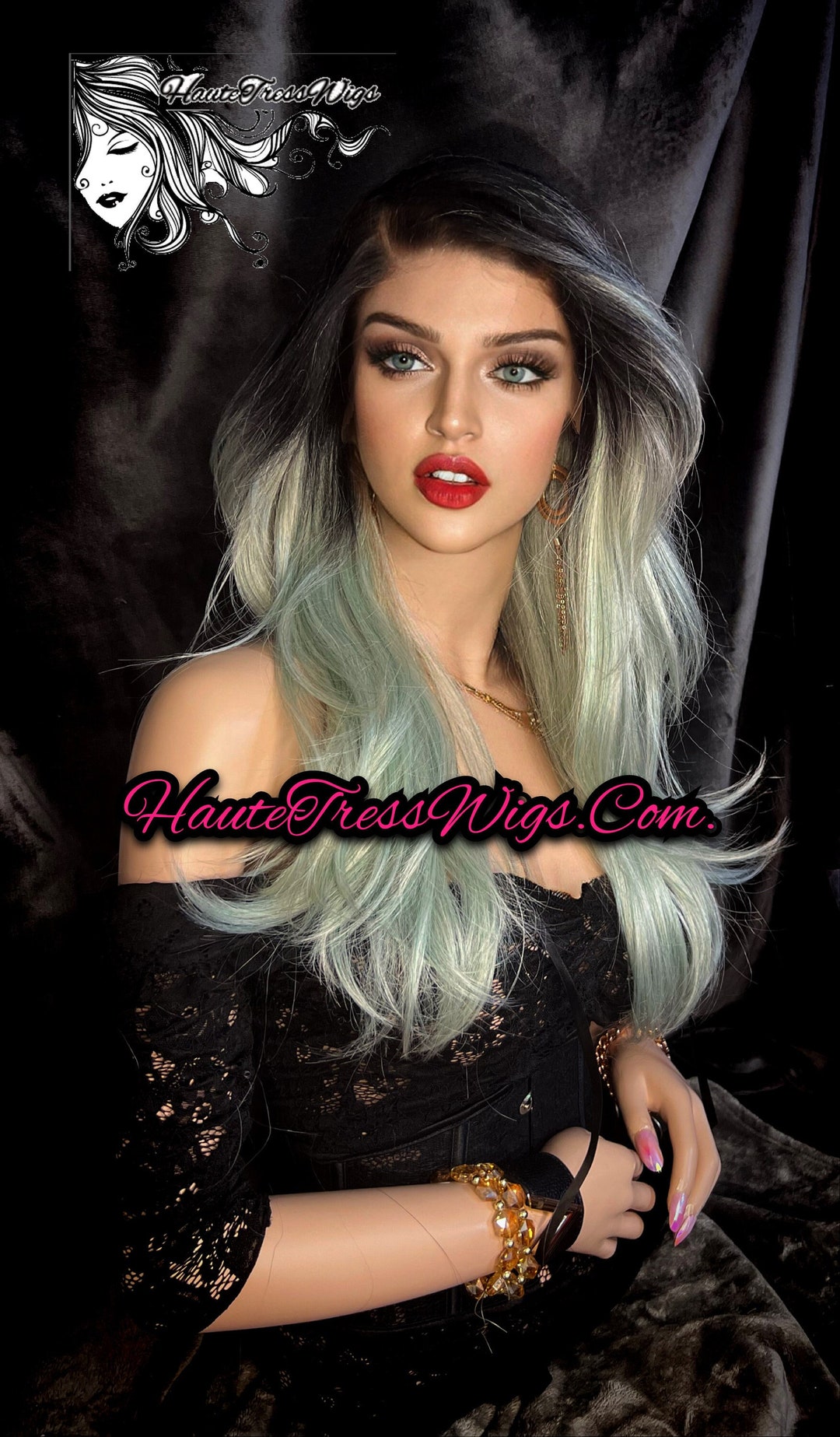 Dark Root, Ombre, Mint Green Wig, Pastel Wig, Bombshell Wig, Lace Front ...