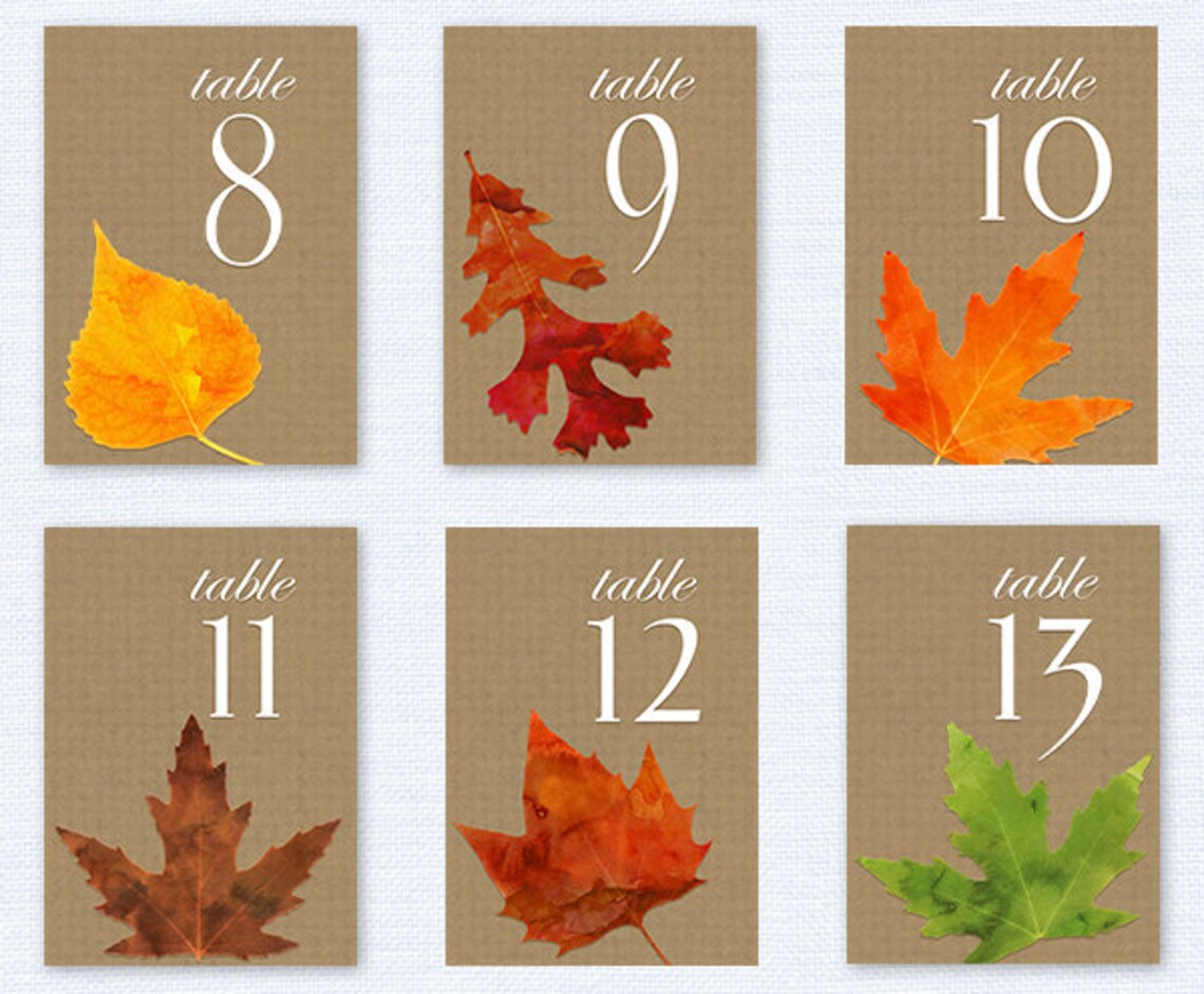 Printable Autumn Table Numbers 5x7 Cards Fall Leaves | Etsy