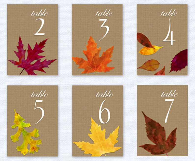 Printable Autumn Table Numbers 5x7 Cards Fall Leaves | Etsy