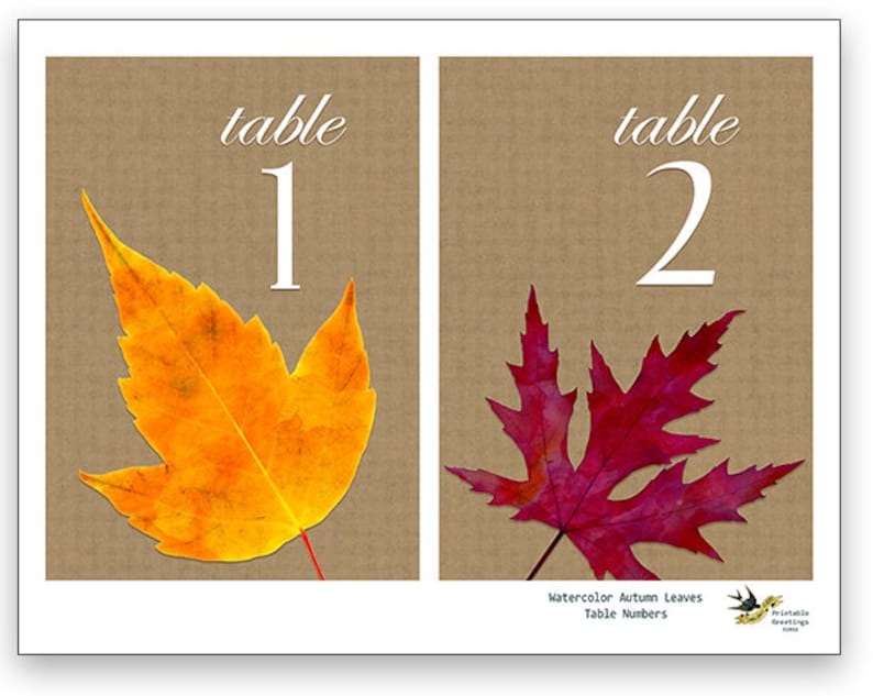 Printable Autumn Table Numbers 5x7 Cards Fall Leaves | Etsy