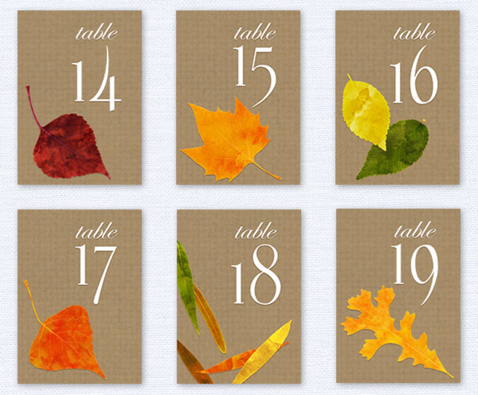 Printable Autumn Table Numbers 5x7 Cards Fall Leaves | Etsy
