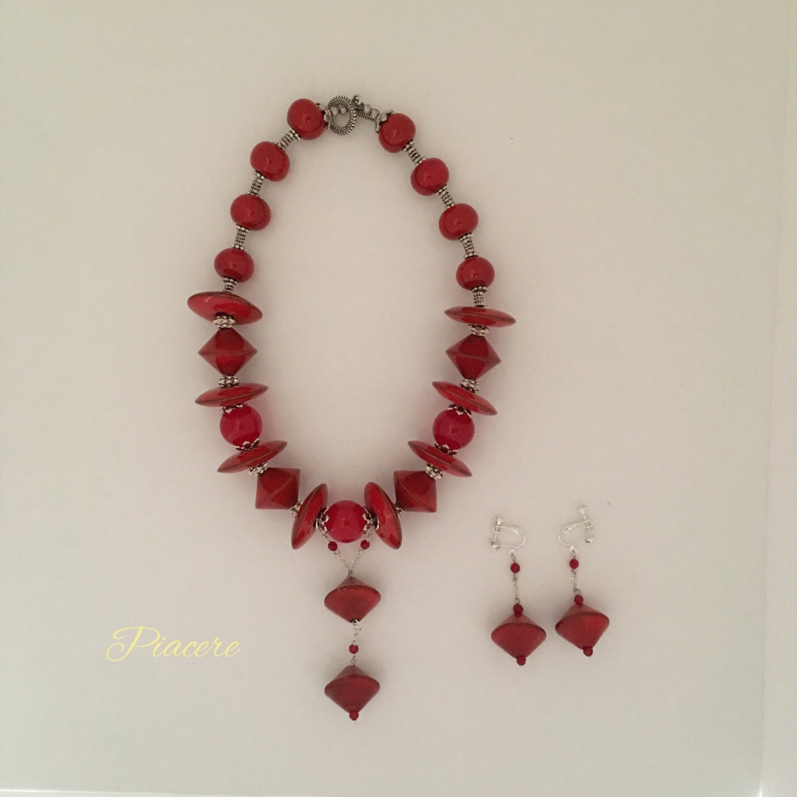 Beautiful Deep Red Greek Enameled Ceramic Mykonos Beads and Carnelian ...