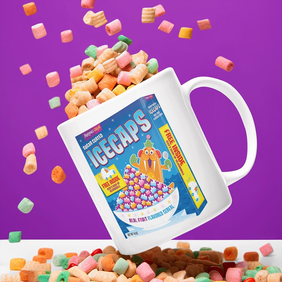 Ice Caps Mug Retro Cereal Box Design, Nostalgic Breakfast Vibe, Perfect ...