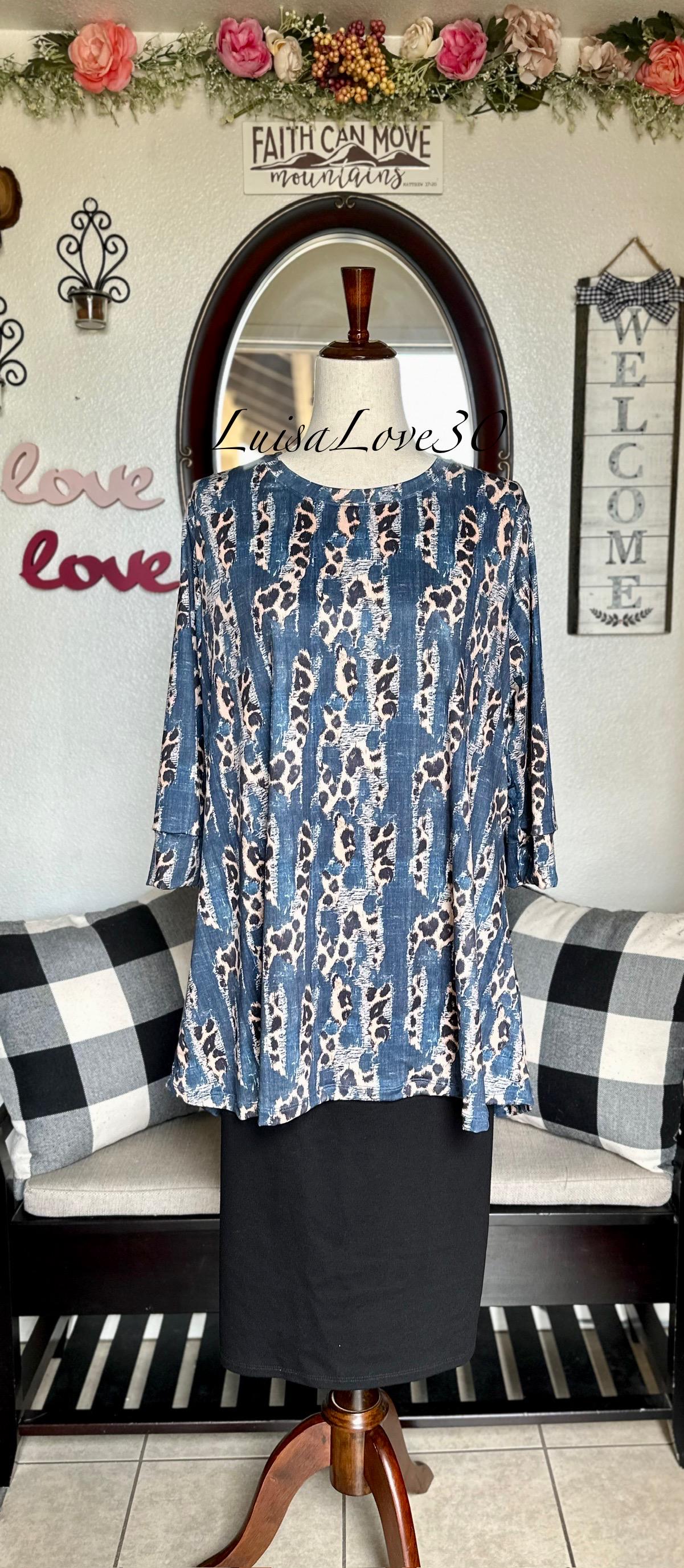 Luisalove30 ~ “maddie” Slight High Low Tunic, Denim Leopard Print ...