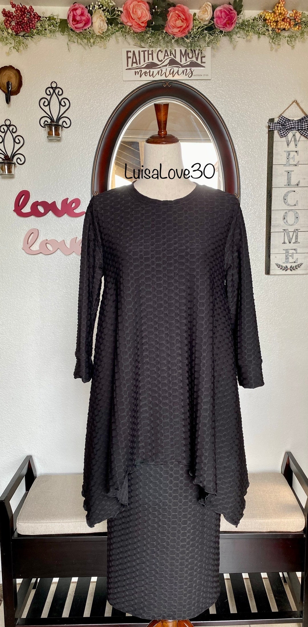Luisalove30 ~ BLACK SOLID , “ellie” Shark~bite Hem Tunic, HONEYCOMB ...