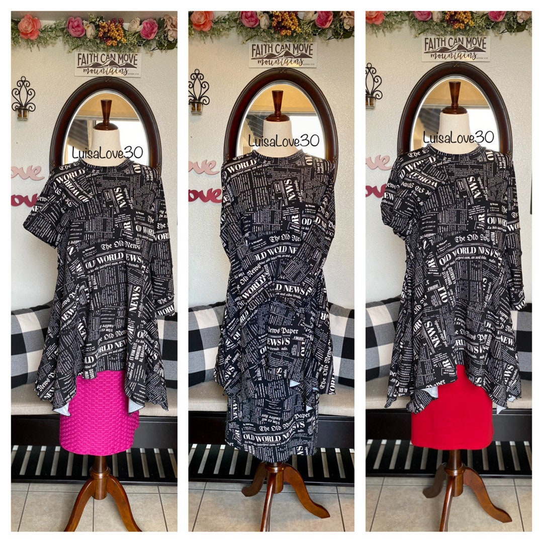Luisalove30 roxie Exposed Seams Tunic, Unique Chic, Black Newspaper ...