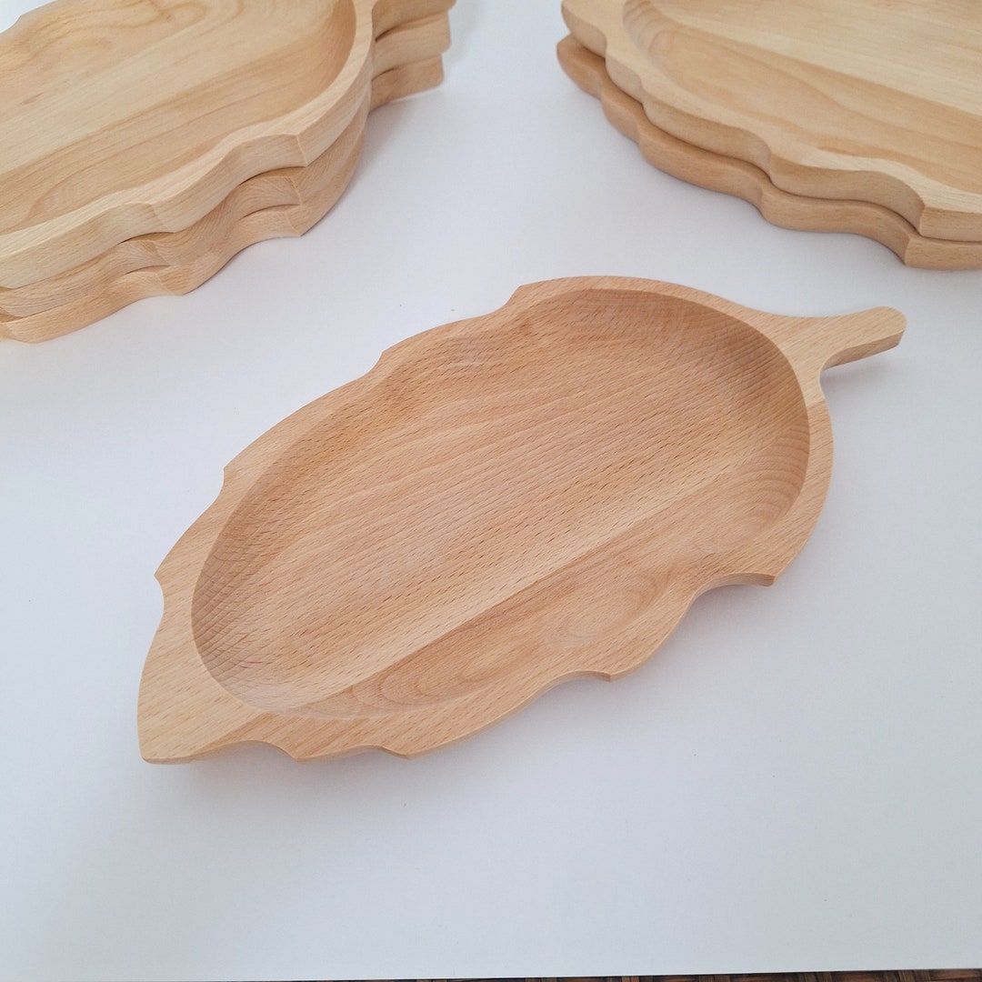 Dinner Plates Set of 6 Rustic Wood Plate Set Leaf Form, Dining Set ...