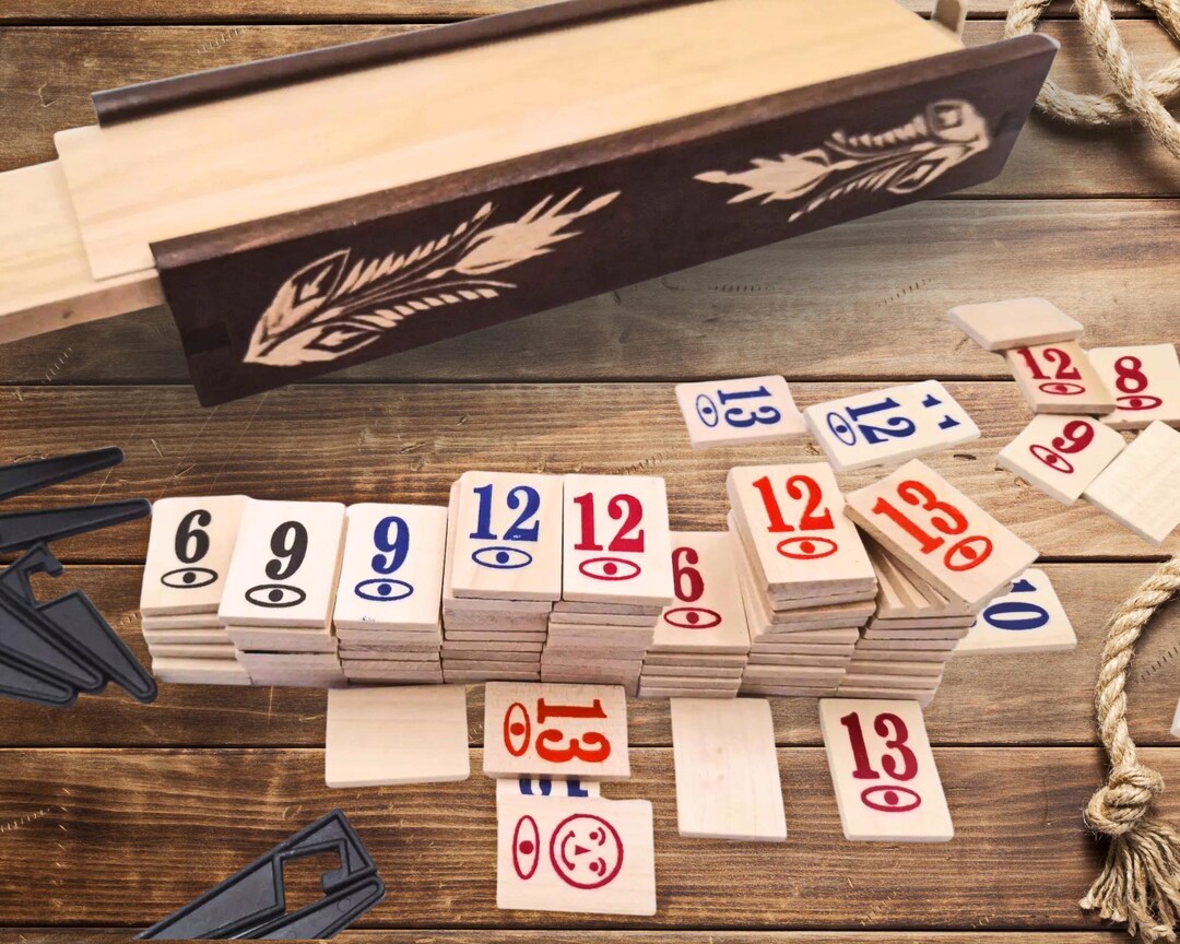 Handmade Wooden Rummy Tile Game Wood Tiles Set Compact Family Board ...