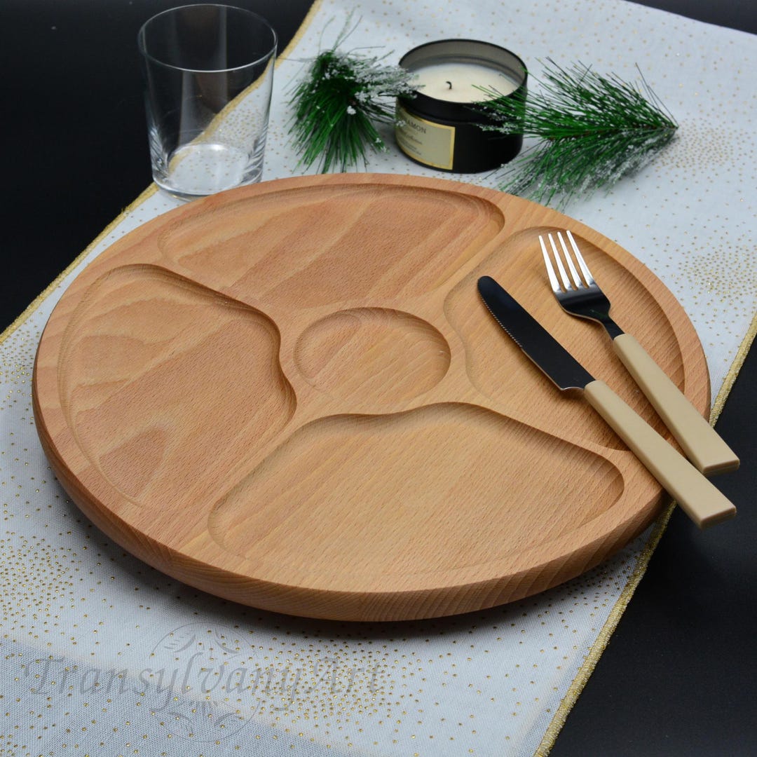 Rotating Serving Platter With 5 Compartments, Wooden Appetizer Tray ...