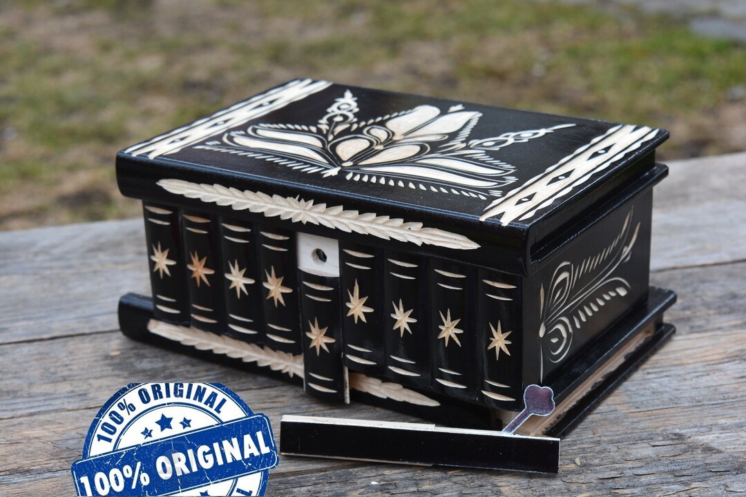 Wooden PUZZLE BOX, Black Wooden Box, Trick Box, Secret Stash Box ...