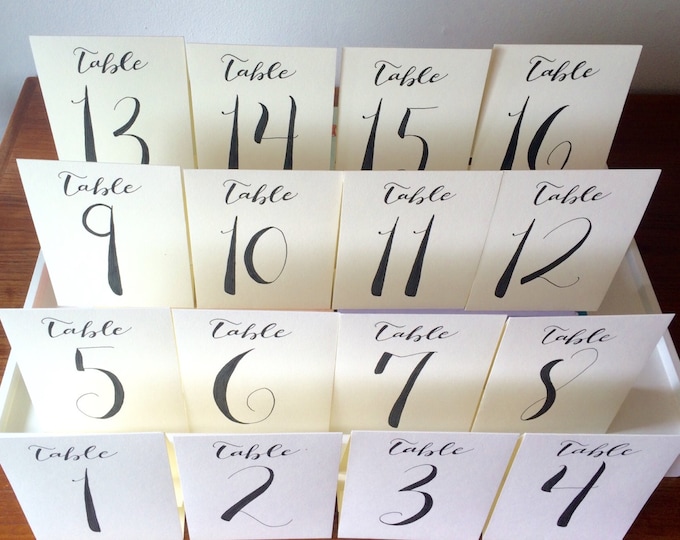 Hand Lettered Table Numbers - Double-sided - BLACK on WHITE - Etsy