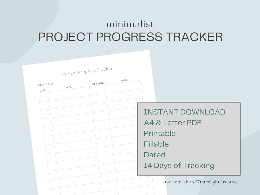 Project Progress Tracker Printable Printable & Fillable PDF Tracker ...