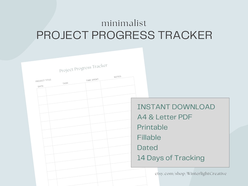 Project Progress Tracker Printable Printable & Fillable PDF Tracker ...