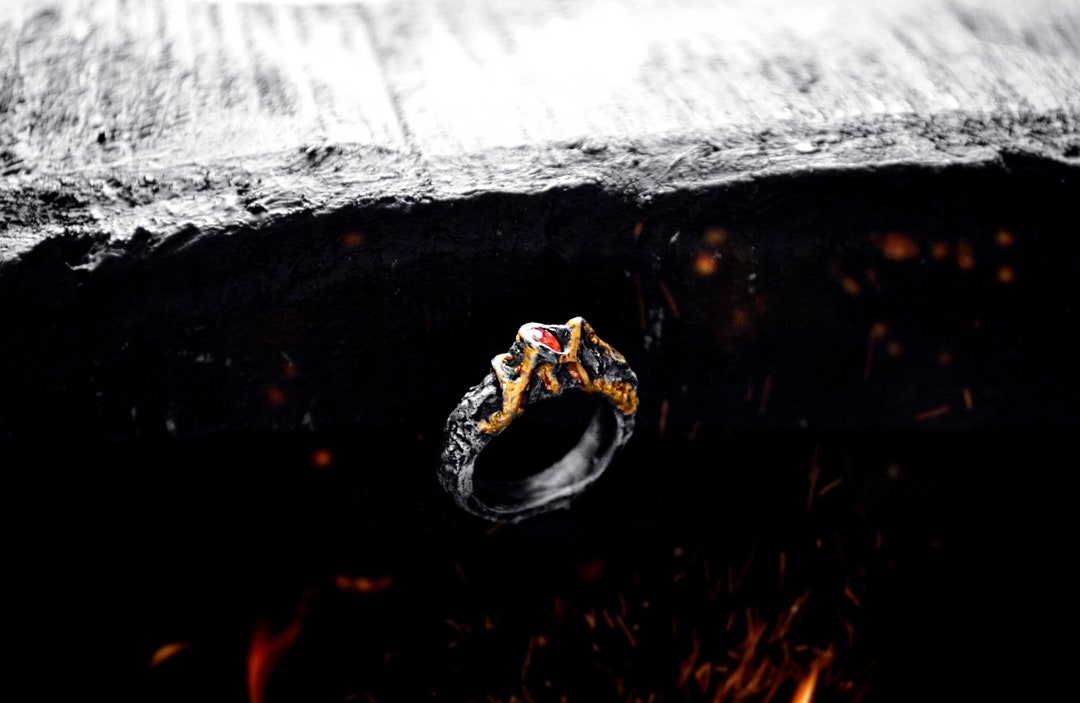 Molten Lava Sapphire Ring, Two-tone Fine Silver Gold, Fantasy Volcano ...