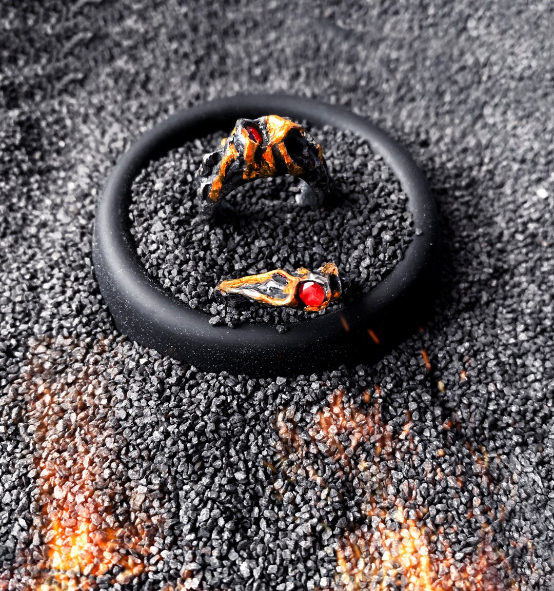 Molten Lava Sapphire Ring, Two-tone Fine Silver Gold, Fantasy Volcano ...