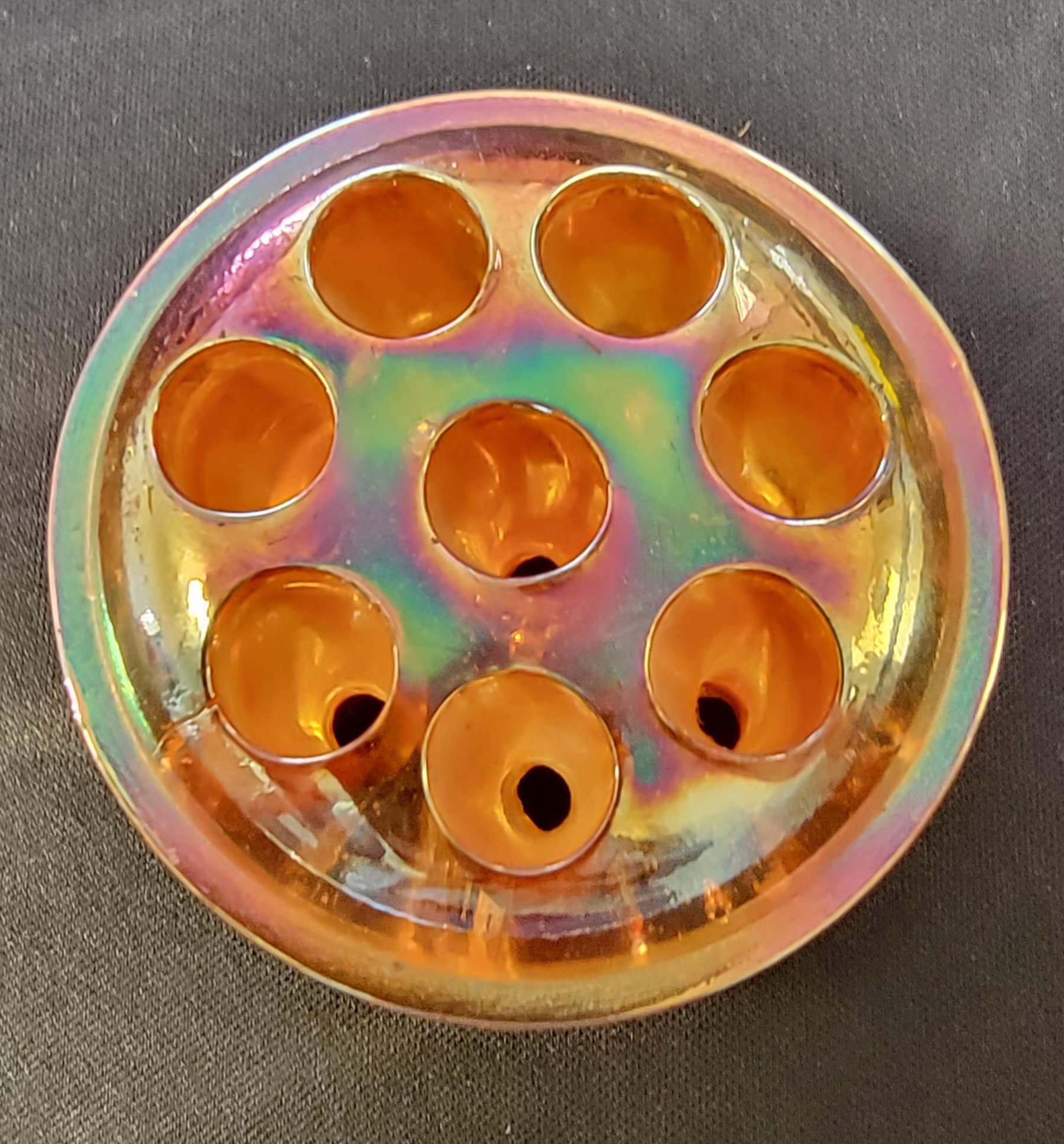Marigold Carnival Glass Flower Frog - Etsy