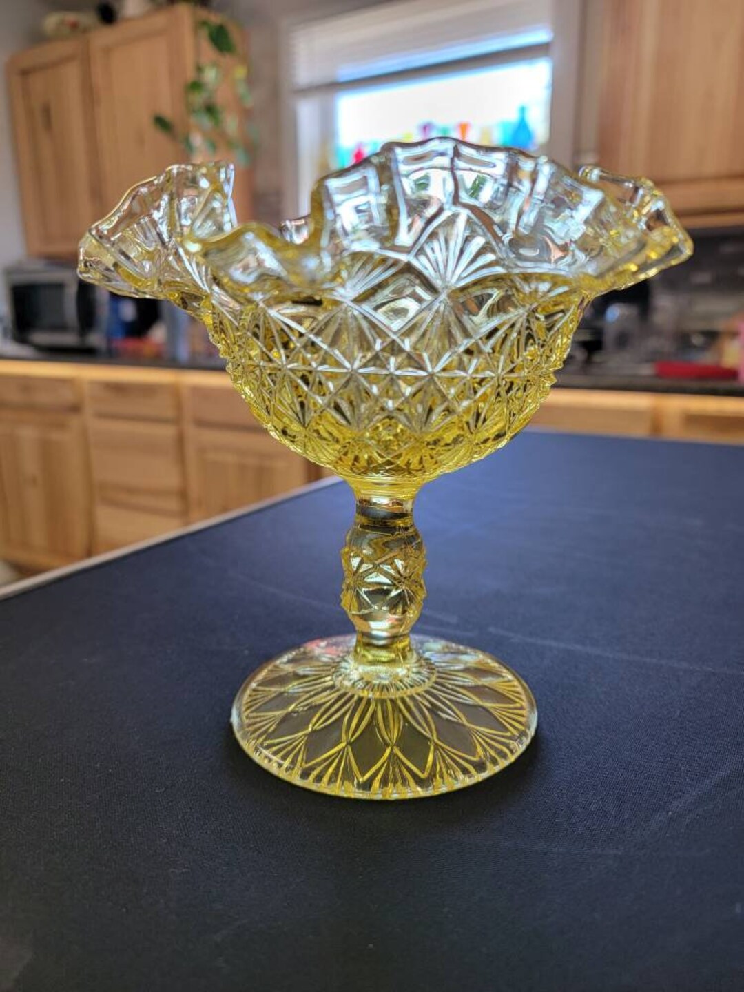 Fenton Compote Diamond in Yellow - Etsy