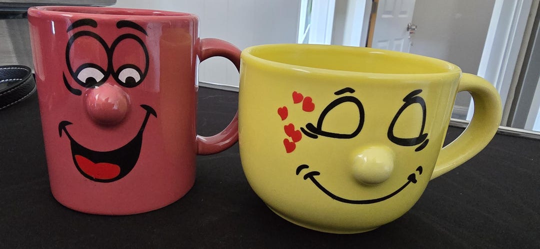Vintage Funny Face Mugs Pair - Etsy
