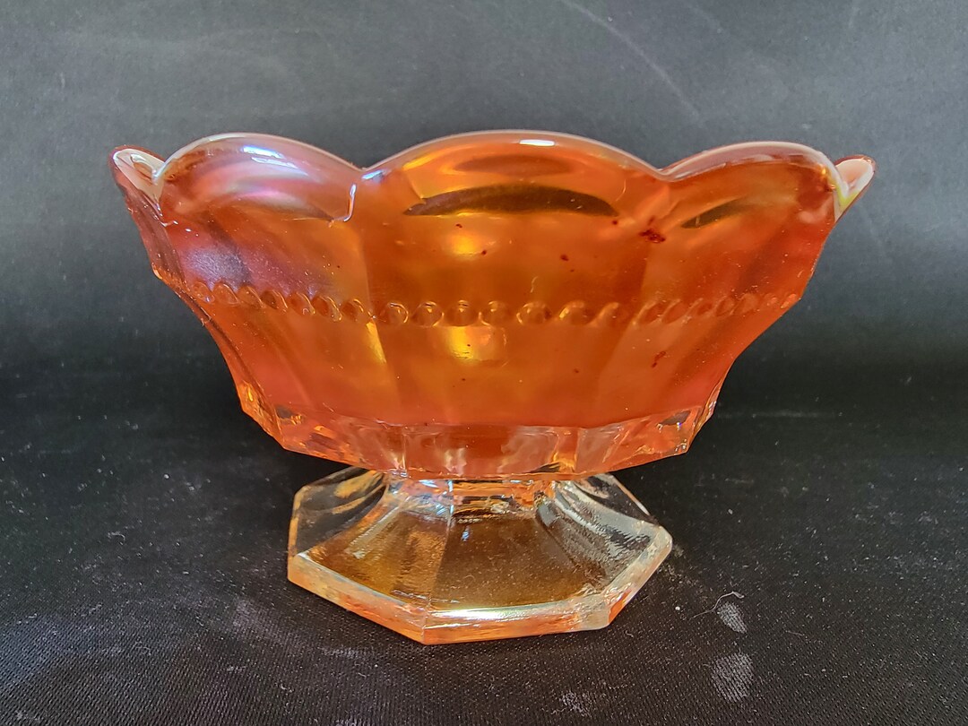Marigold Carnival Glass Footed Dish - Etsy