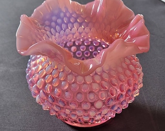 Fenton, Hobnail, Cranberry, Rose, Moonstone, Opalescent, Vase, Ruffled ...