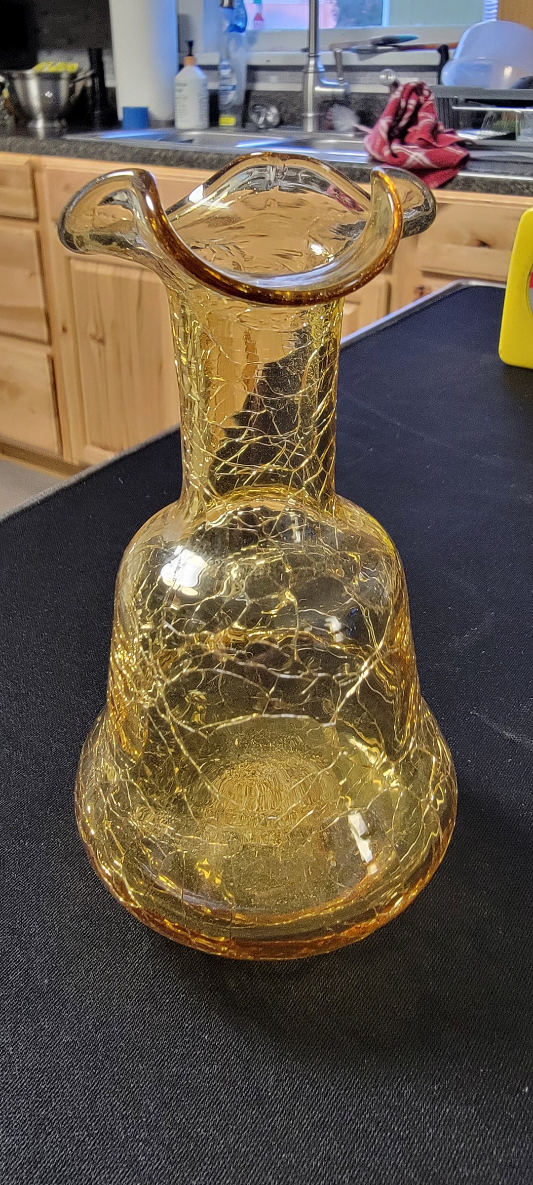 Mini Crackle Glass Vase in Amber - Etsy