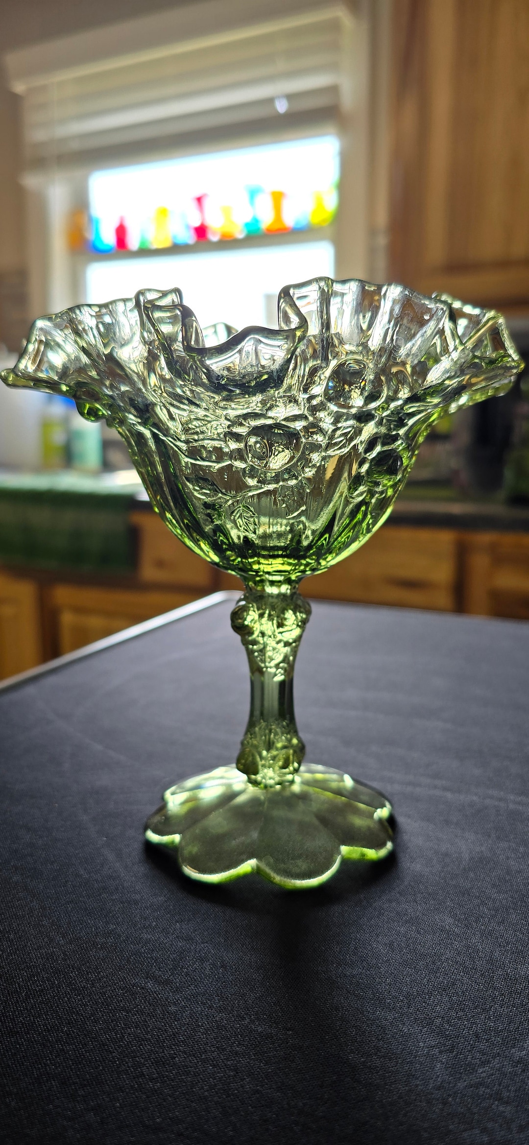 Fenton Cabbage Rose Colonial Green Compote - Etsy