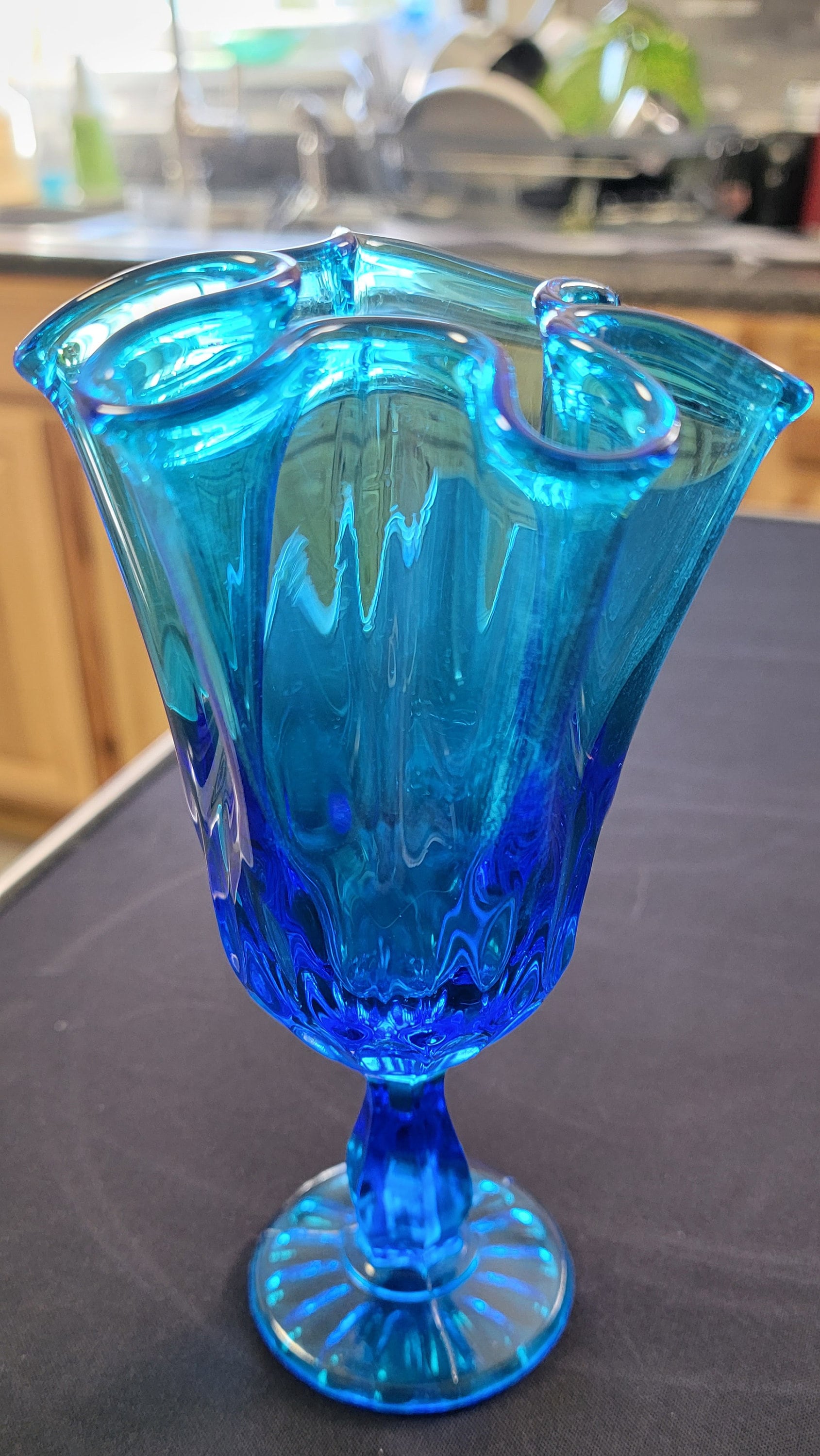 Fenton Art Glass Blue Thumbprint Handkerchief Vase - Etsy