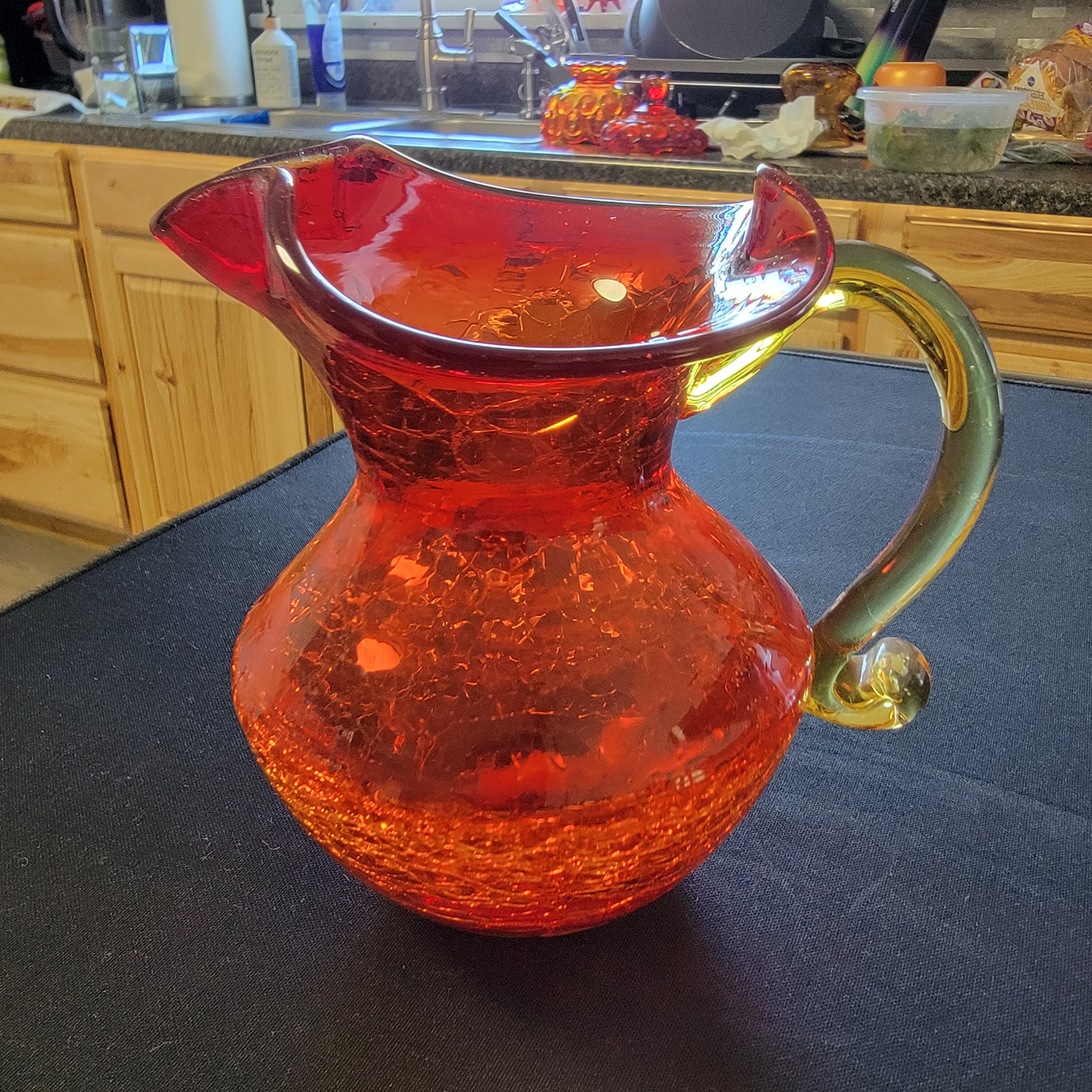 Amberina Crackle Glass Small Pitcher - Etsy