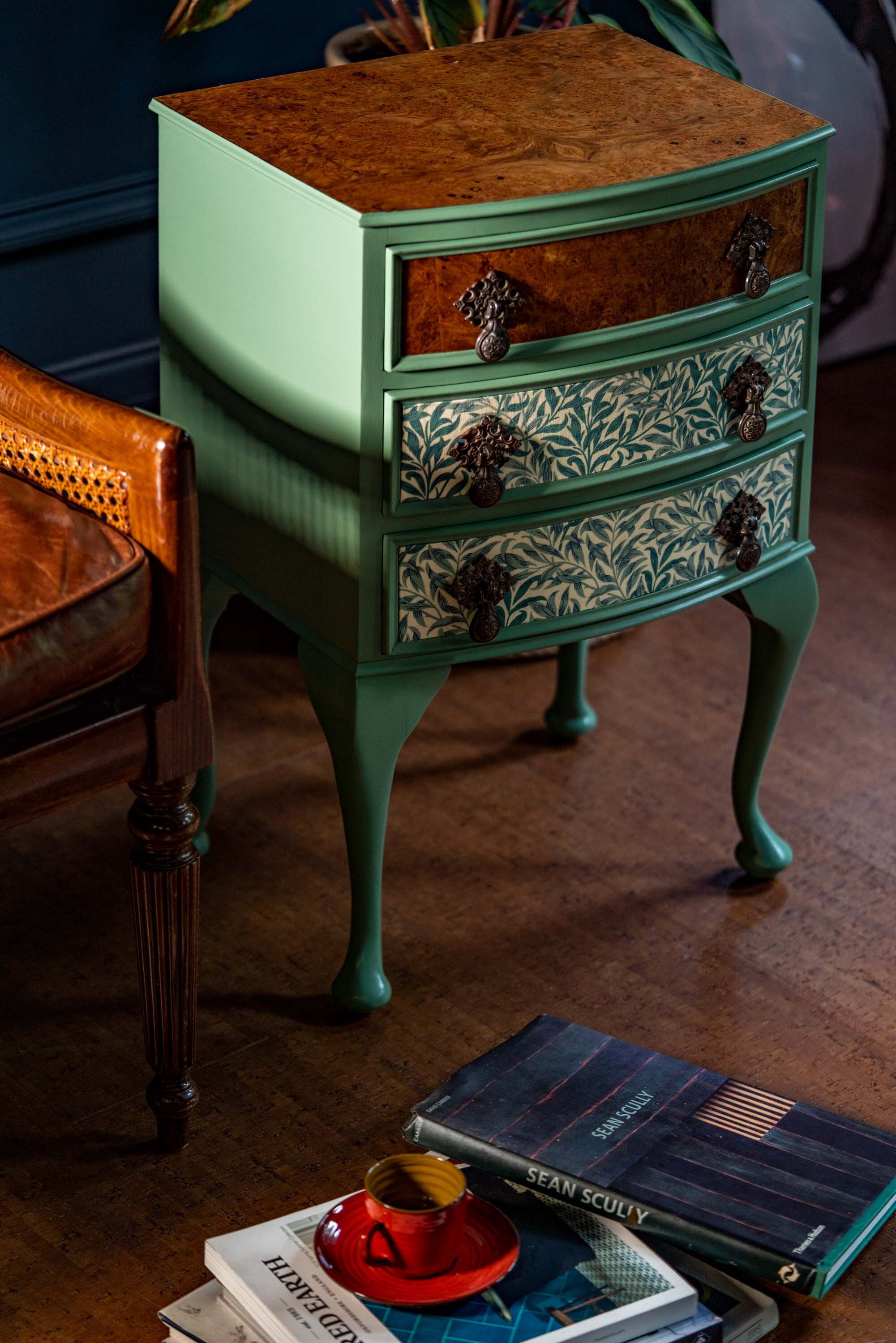 Small 1920s Sage Green Bedside Table Featuring 3 Drawers & a - Etsy UK
