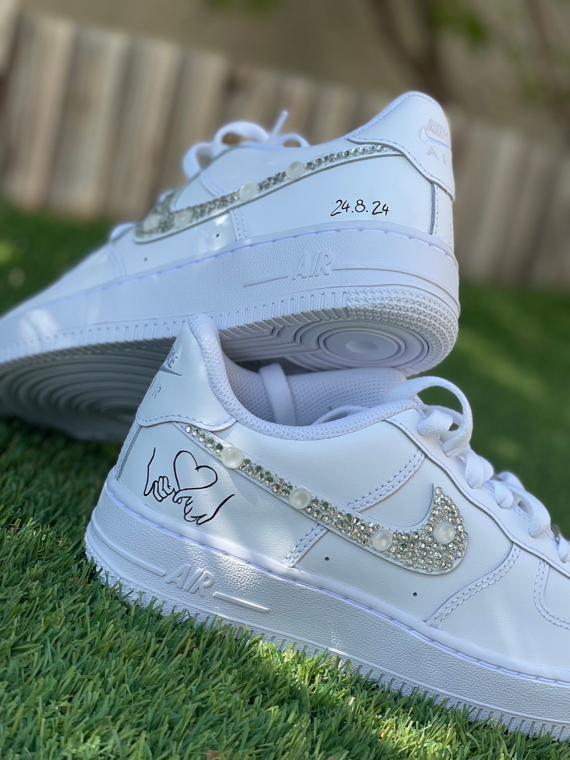 Custom Wedding Nike Air Force 1 Sneakers, Hand-painted Pearl & Diamond ...