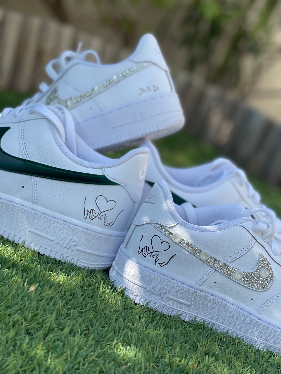Custom Wedding Nike Air Force 1 Sneakers, Hand-painted Pearl & Diamond ...
