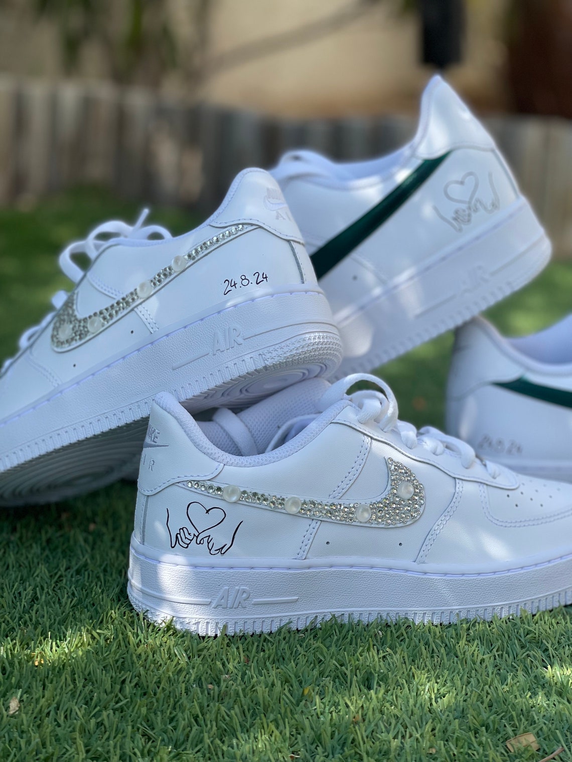 Custom Wedding Nike Air Force 1 Sneakers, Hand-painted Pearl & Diamond ...