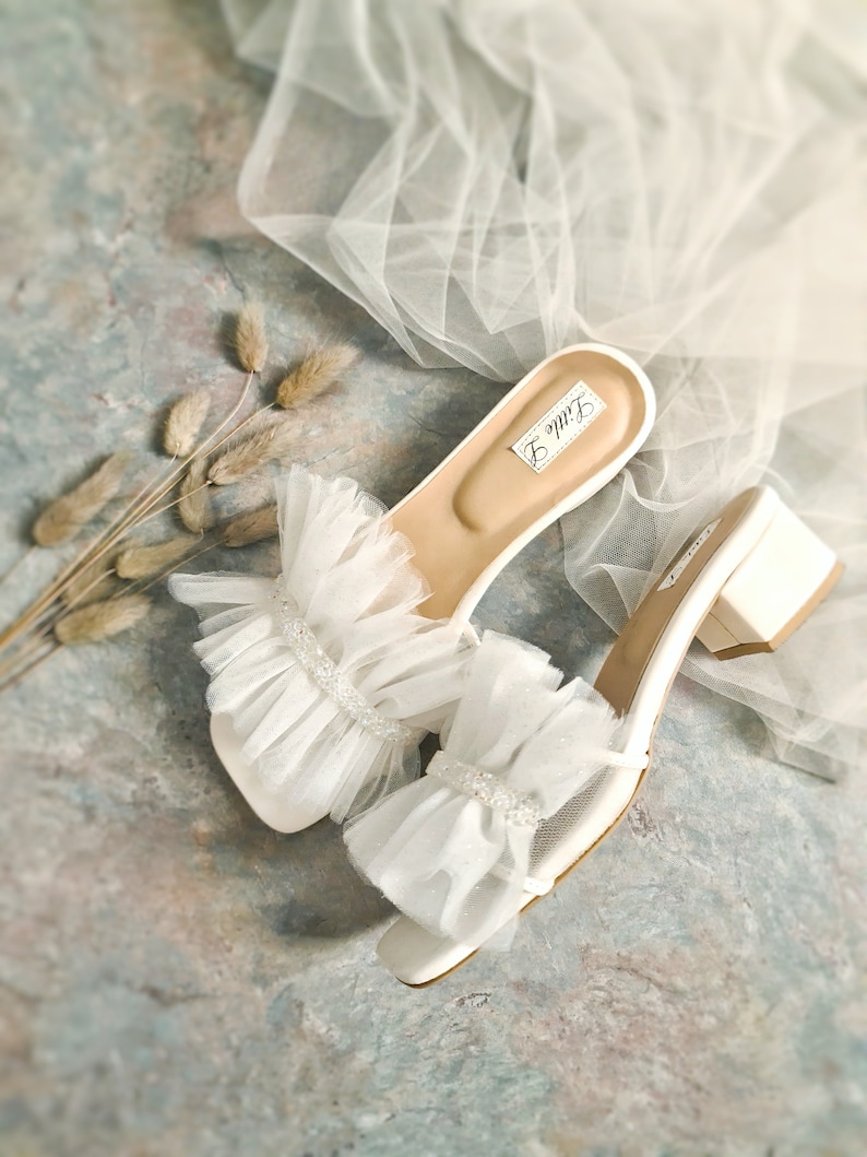 Wedding Shoes Slippers White Ivory Ruffle Sandals Bridal Rhinestone ...