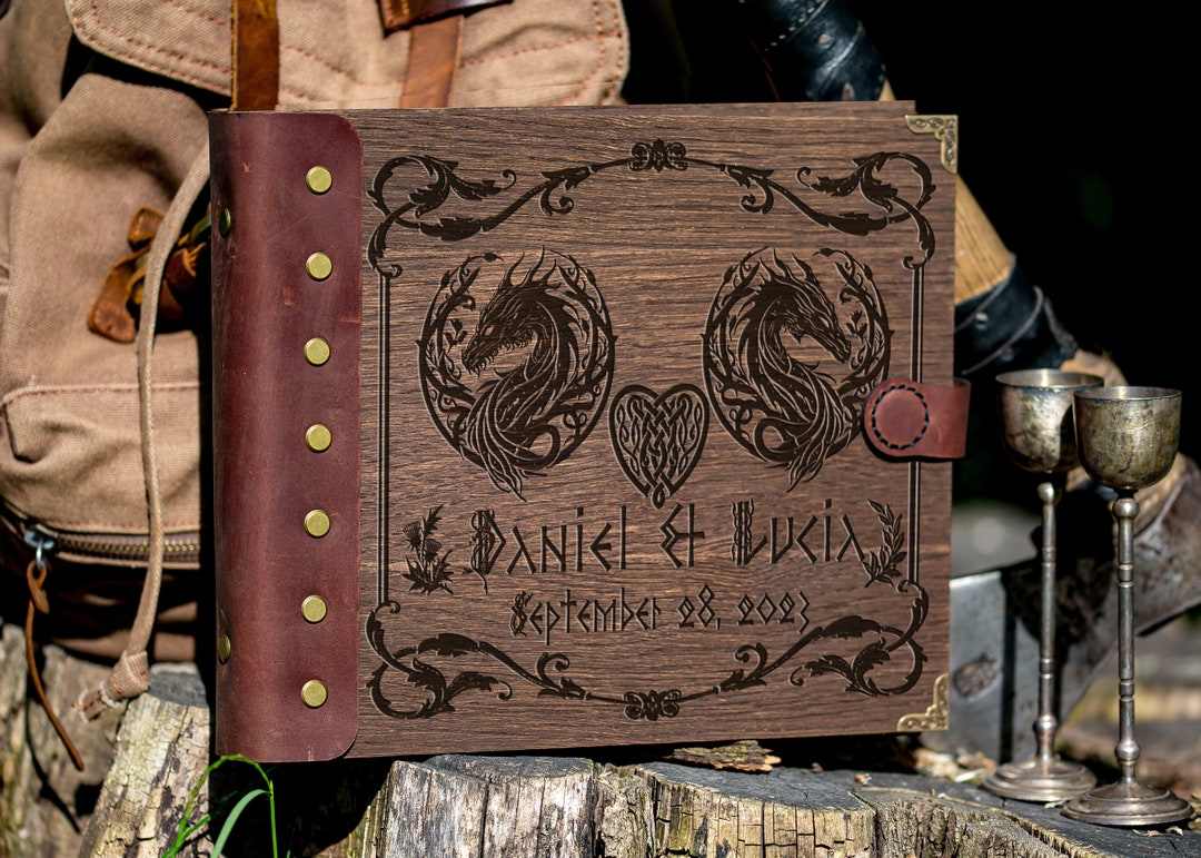 Rustic Dragons Wedding Guest Book, Personalized Leather Binding - Etsy