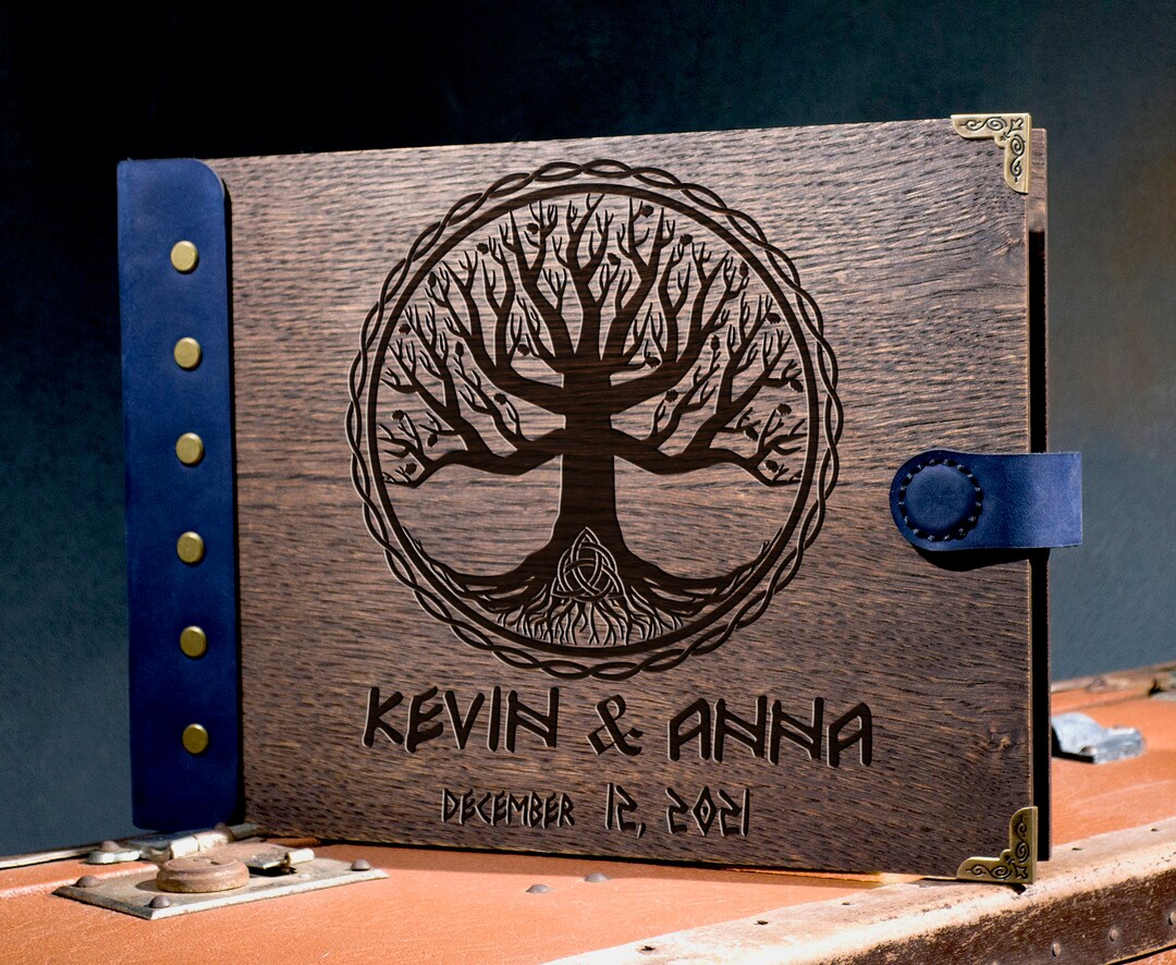 Viking Wedding Guest Book: Rustic Tree of Life, Personalized Leather ...