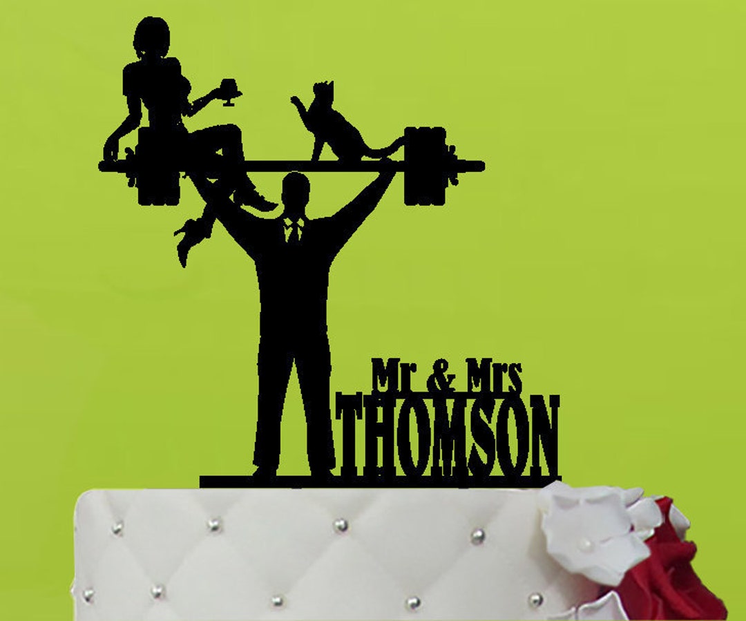 Fitness Couple Cake Topper - 398.1 - Lifting Barbell Wedding Topper ...