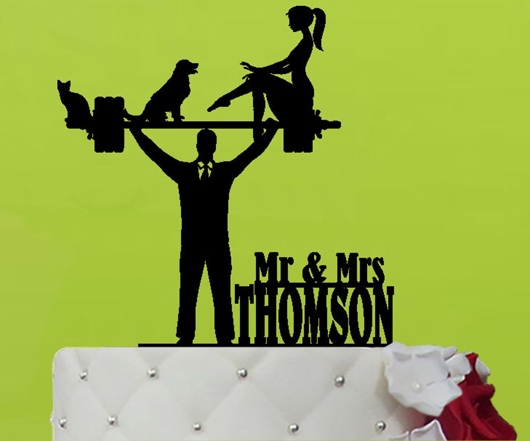 Fitness Couple Cake Topper Barbell Wedding Topper Gift Personalized Man ...
