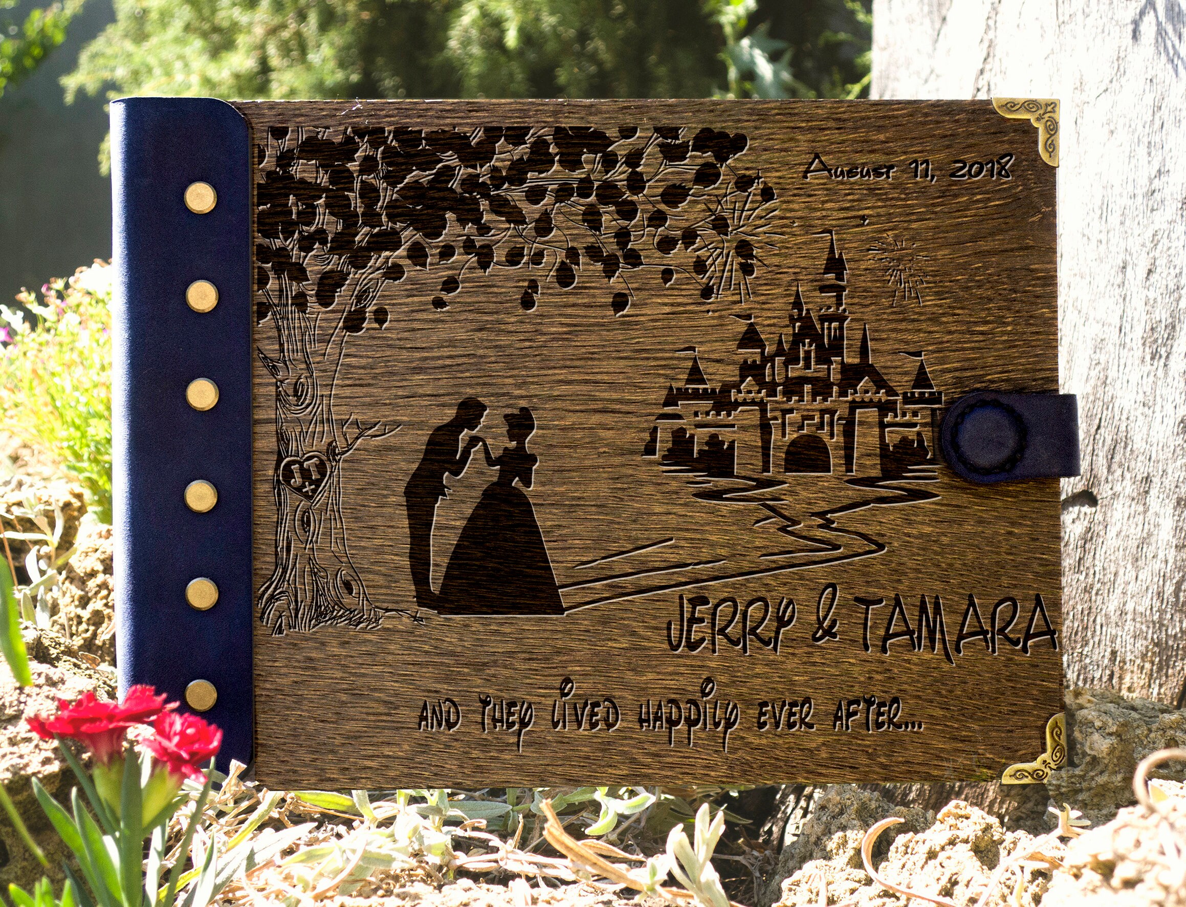 Laser-engraved Wood Wedding Guest Book – Rustic Leather Binding 298.1 ...