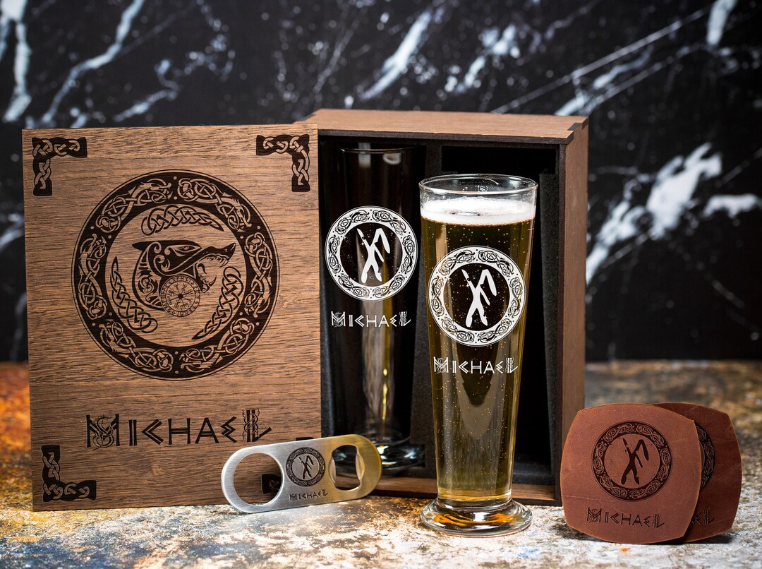 Personalized Beer Glass Set Gifts Beer Gift Viking Fan rune Good Luck ...