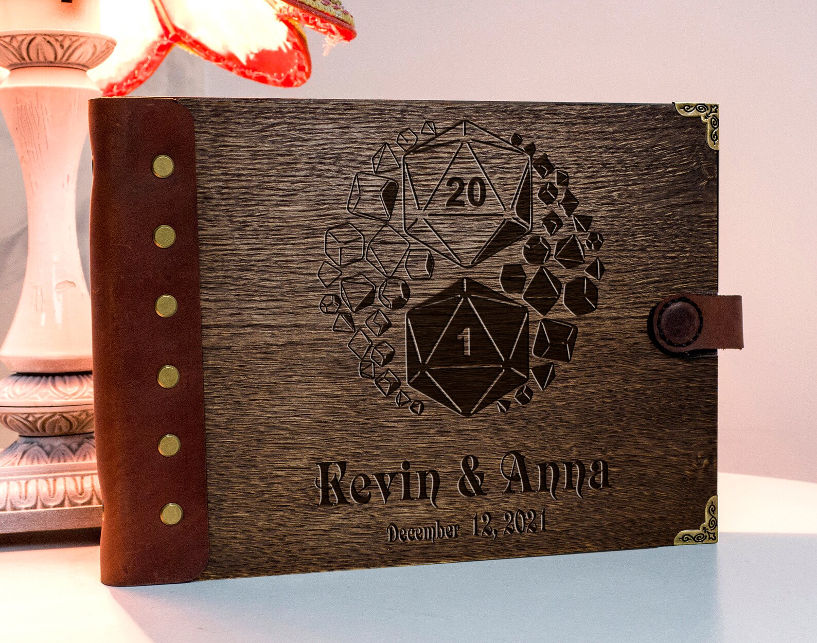 Dungeon Master Wedding Guest Book, Rustic Oak & Leather Dnd Album - Etsy