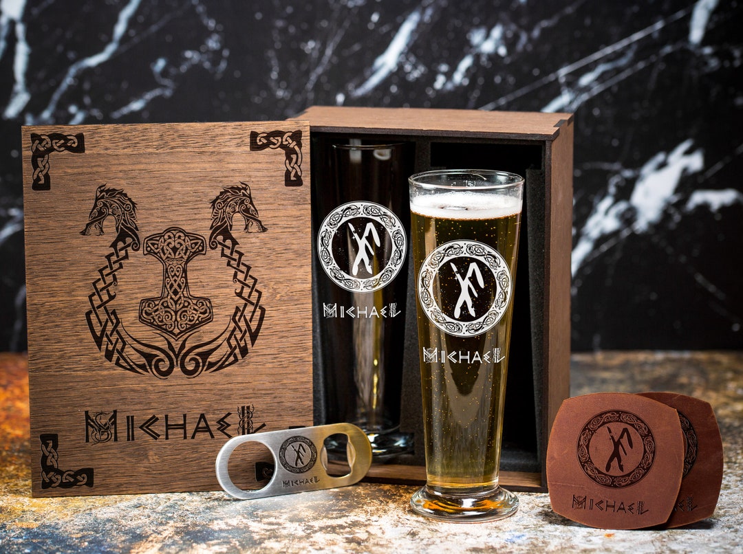 Personalized Drakkar Gifts - Beer Glass Set - Beer Gift Viking Fan ...