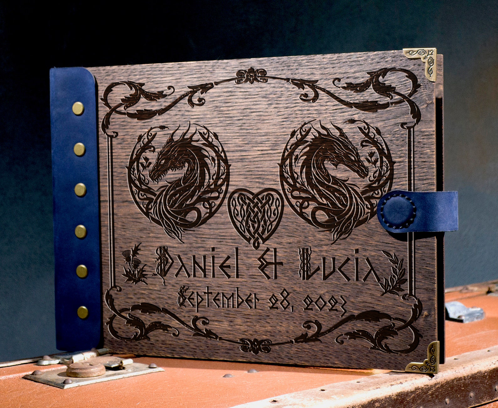 Rustic Dragons Wedding Guest Book, Personalized Leather Binding - Etsy