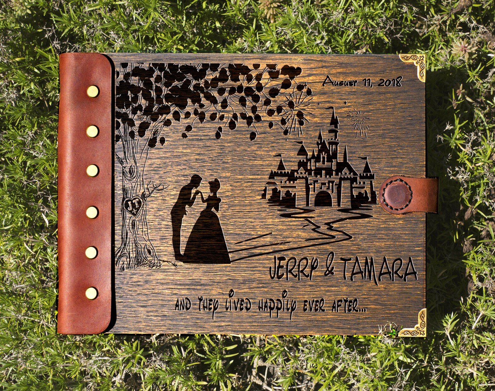 Laser-engraved Wood Wedding Guest Book – Rustic Leather Binding 298.1 ...
