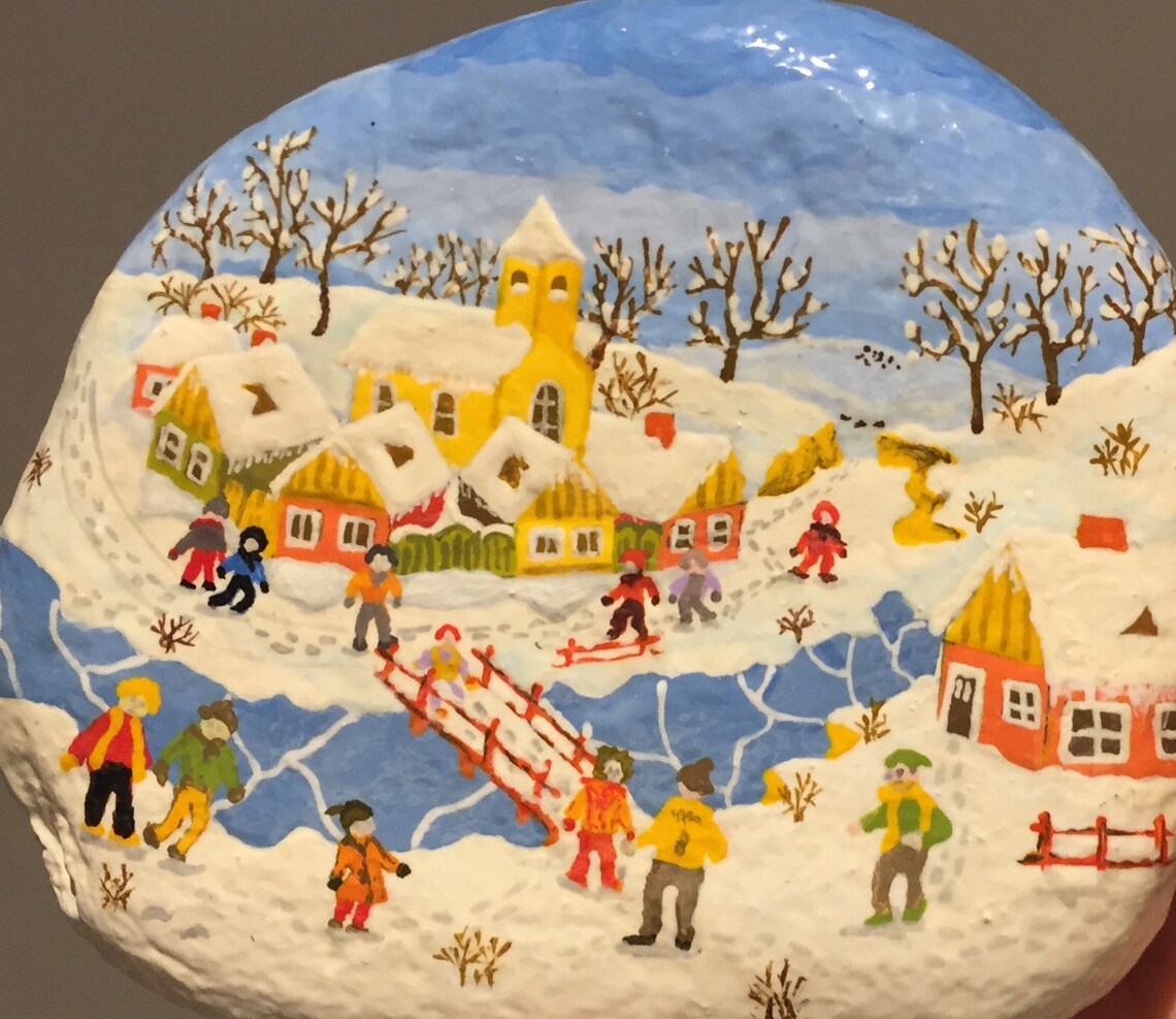 Winter Hand Painted Stone - Etsy
