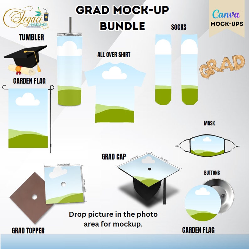 8 Grad Mock up Bundle - Tumbler All Over Shirt Socks Grad Cap Mask Grad ...