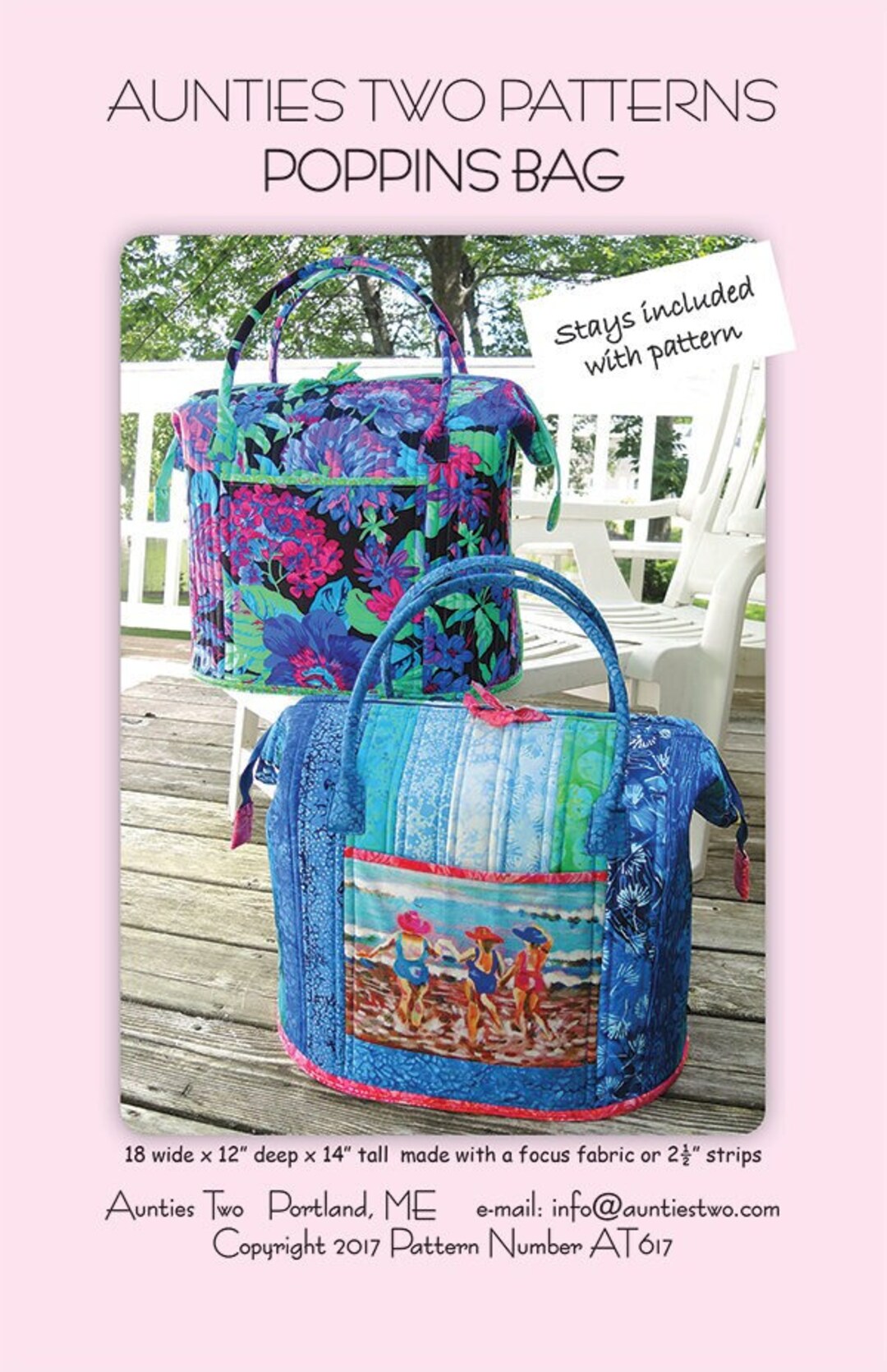 Poppins Bag Pattern- by Aunties Two Patterns - Paper Pattern W Metal ...